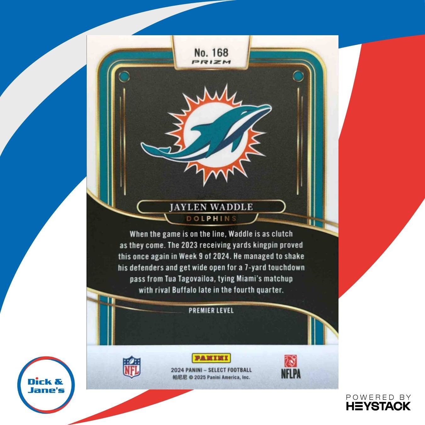 2024 Panini Select Jaylen Waddle Premier Zebra Prizm